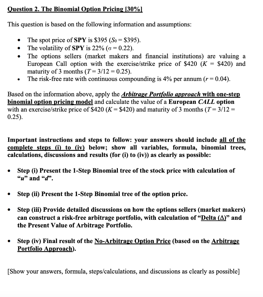 Question 2 The Binomial Option Pricing 30 This 1546