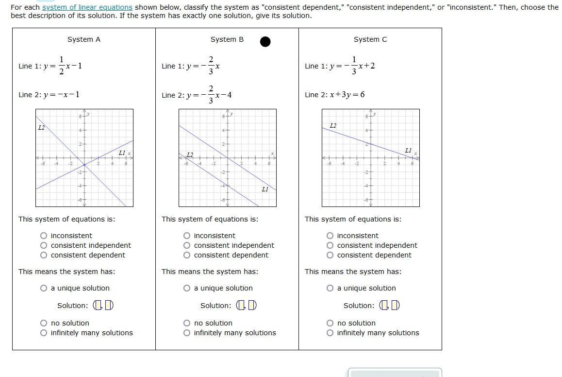 Solved For each system of linear equations shown below, | Chegg.com