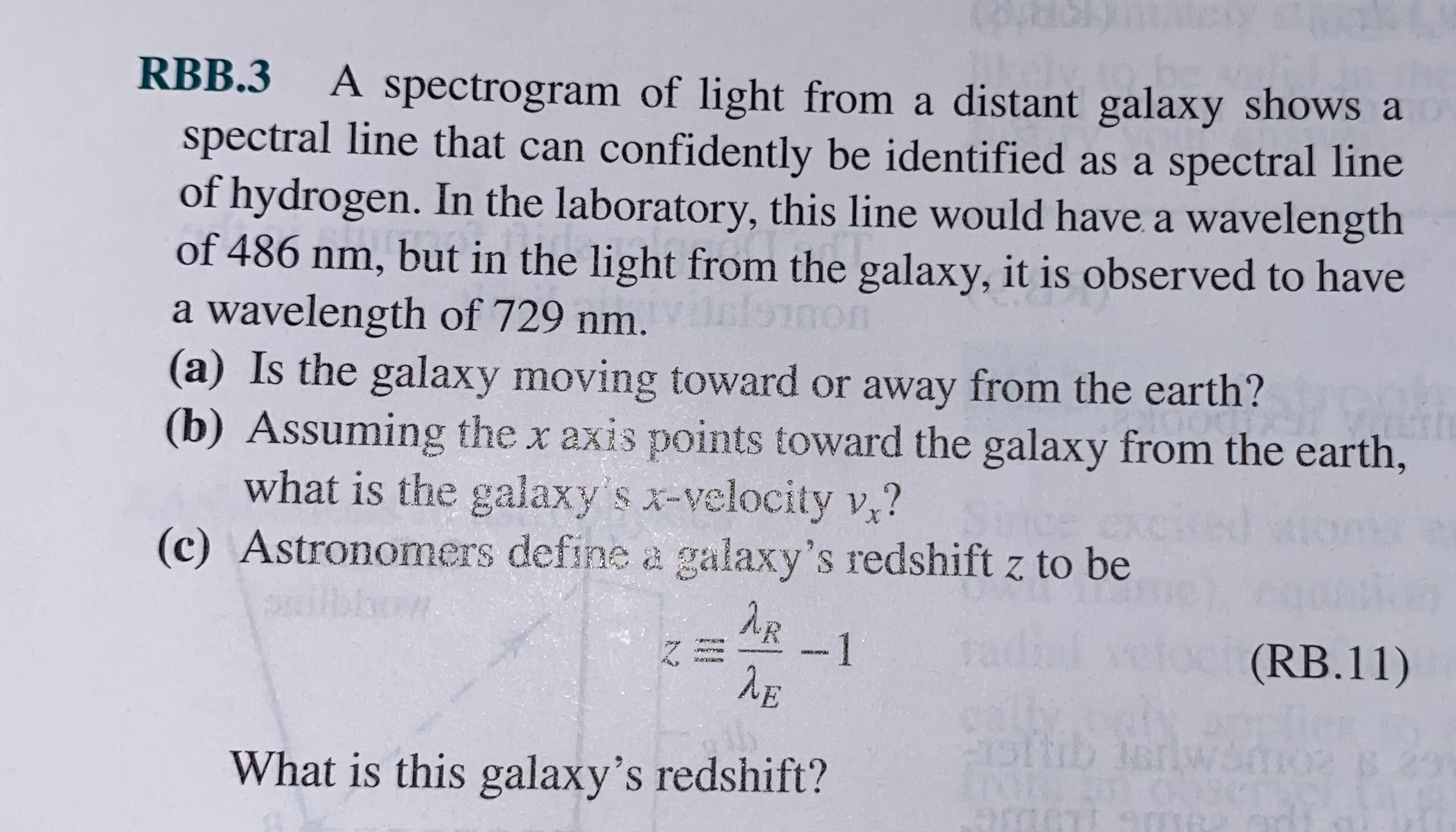 Solved RBB.3 A spectrogram of light from a distant galaxy | Chegg.com