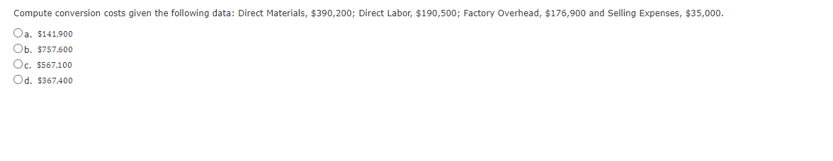 Solved Compute conversion costs given the following data: | Chegg.com