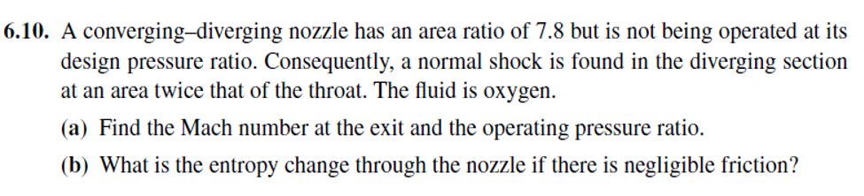 Solved 6.10. ﻿A converging-diverging nozzle has an area | Chegg.com