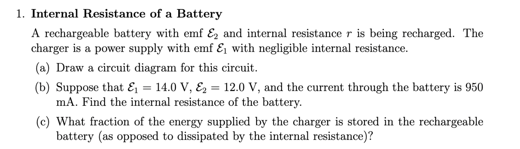 Solved Internal Resistance of a Battery A rechargeable | Chegg.com