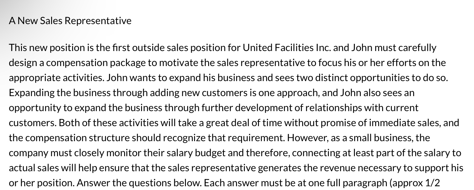 Solved A New Sales Representative This new position is the | Chegg.com