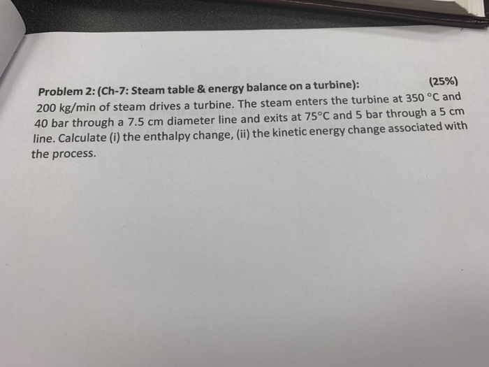 Solved Problem 2: (Ch-7: Steam table & energy balance on a | Chegg.com