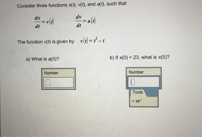 Solved Consider three functions x(t), v(t), and a(t), such | Chegg.com