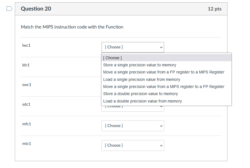 Solved Match the MIPS instruction code with the Function | Chegg.com