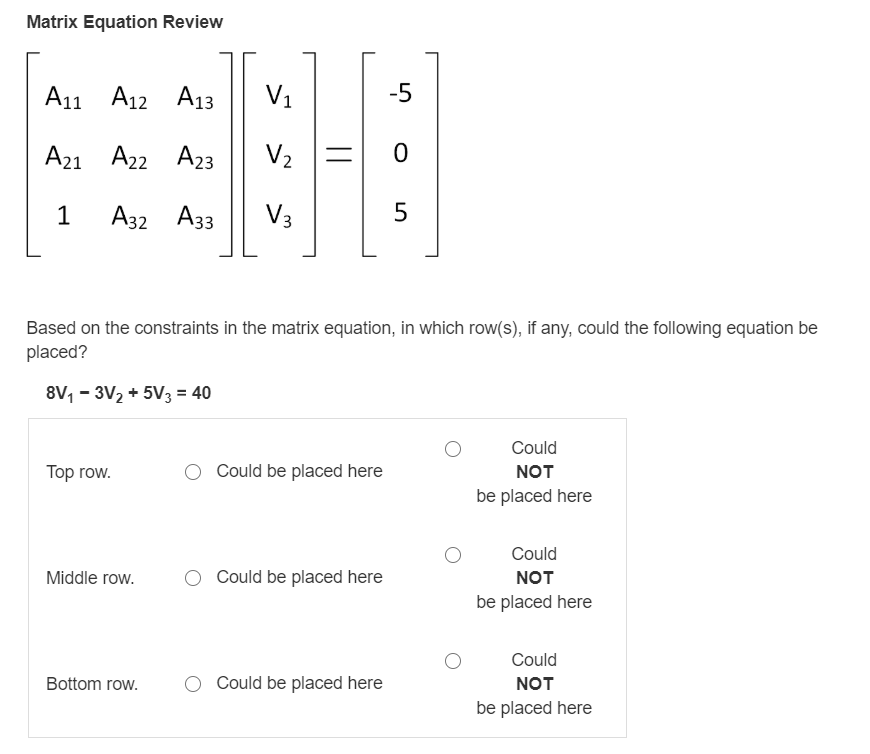 Solved Matrix Equation Review A11 A12 A13 Vi -5 A21 A22 A23 | Chegg.com