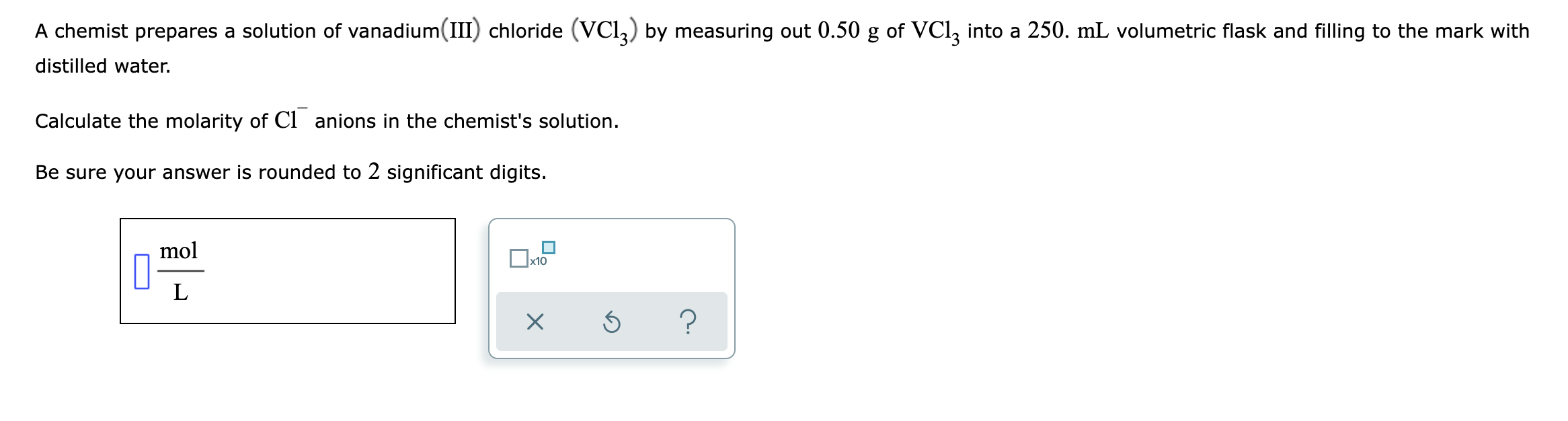 Solved A chemist prepares a solution of vanadium(III) | Chegg.com