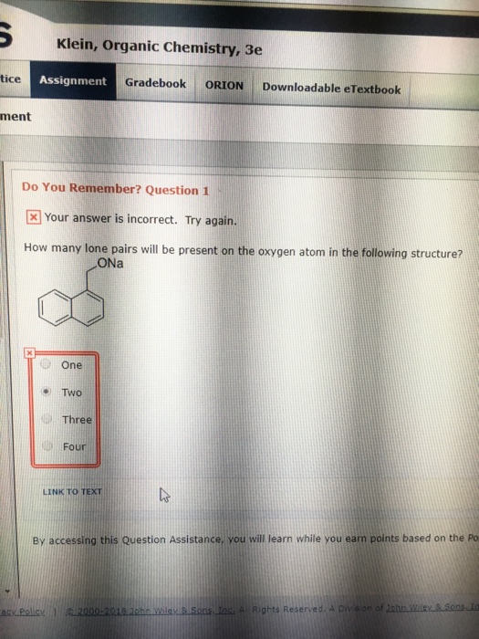 Solved Klein, Organic Chemistry, 3e Gradebook ORION | Chegg.com