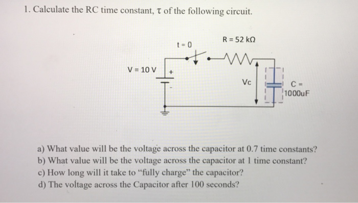 Solved Calculate the RC time constant, τ of the following | Chegg.com
