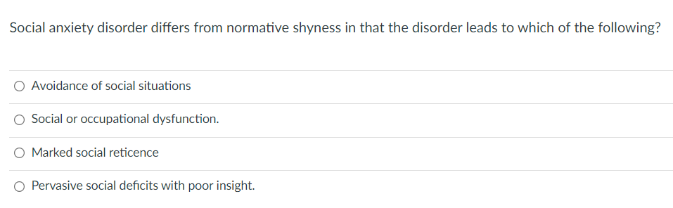 Solved Social anxiety disorder differs from normative | Chegg.com