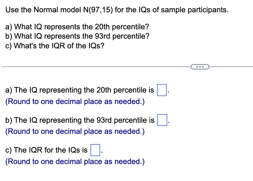 Solved Use the Normal model N(97,15) for the IQs of sample | Chegg.com