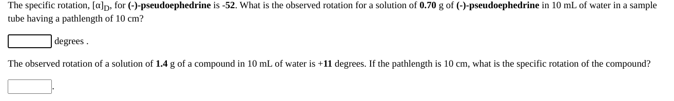 Solved The specific rotation, [alp, for (-)-pseudoephedrine | Chegg.com