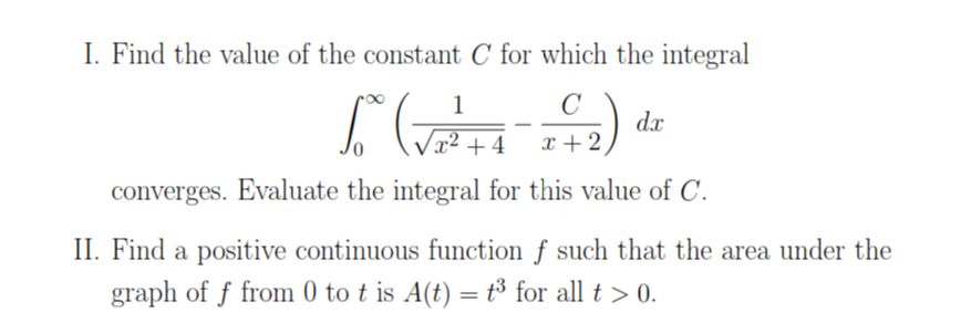 Solved I. Find the value of the constant C for which the | Chegg.com