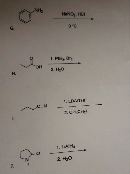 Solved NH2 NaNO2. HC 0 °C G. 1. PBr3. Br 2. H20 H. 1. | Chegg.com