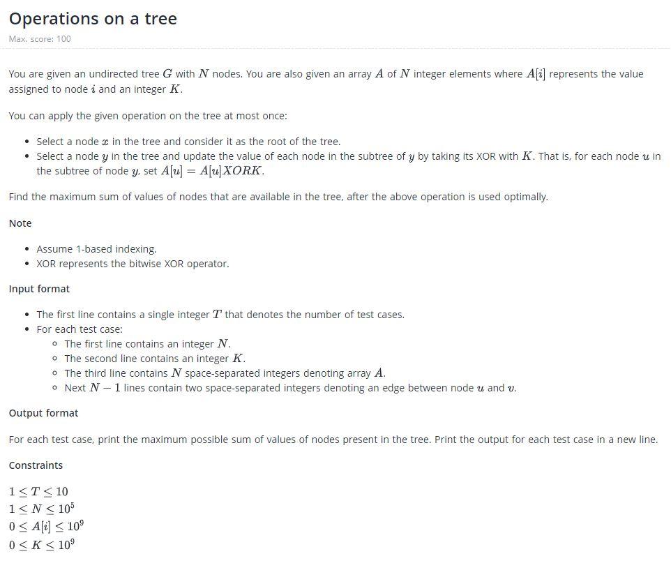 Operations on a tree Max. score: 100 You are given an | Chegg.com