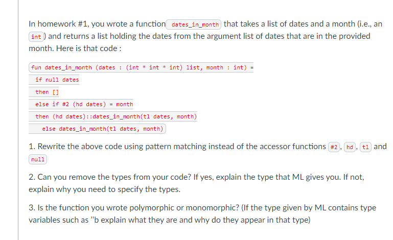 Solved In homework #1, you wrote a function dates_in_month | Chegg.com