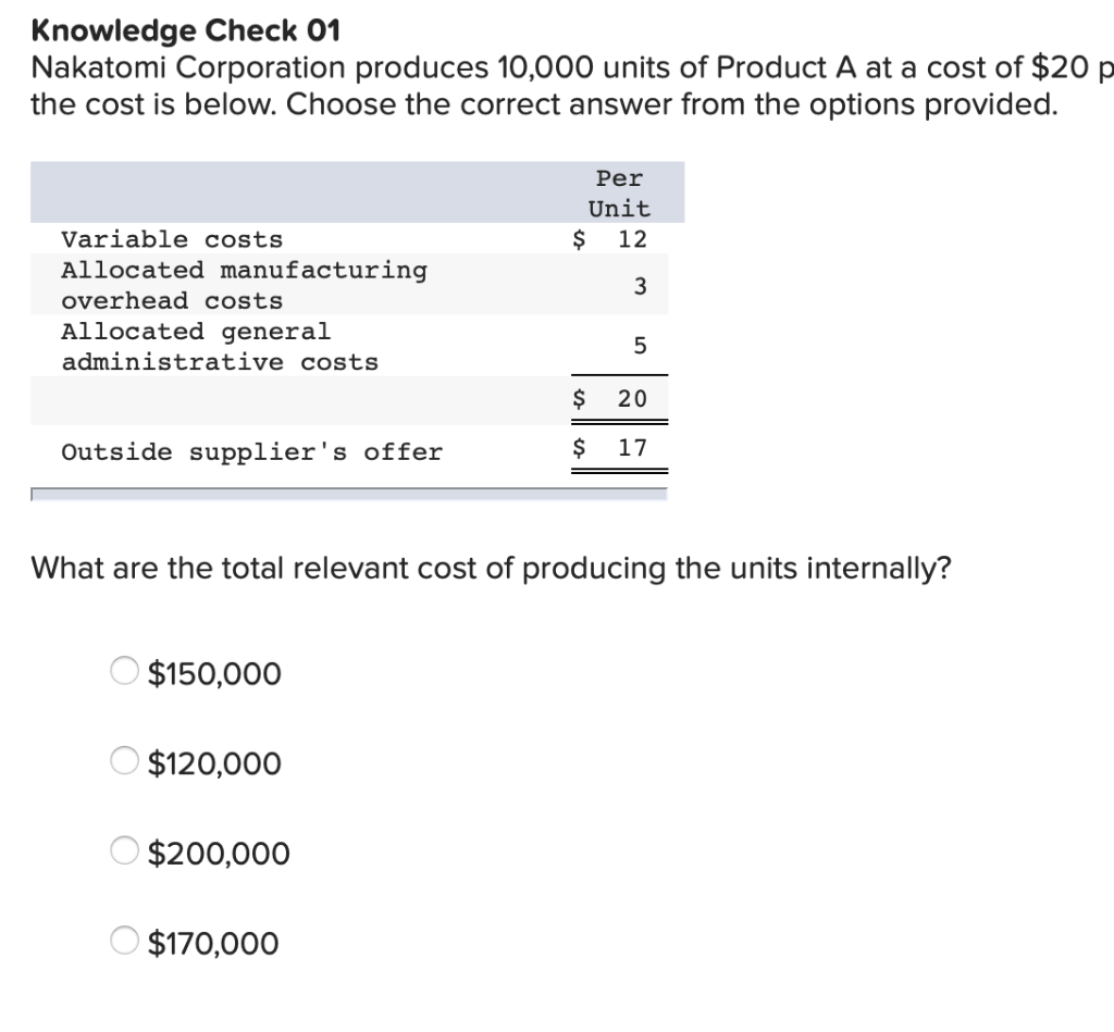 Solved Knowledge Check 01 A company has three product lines, | Chegg.com
