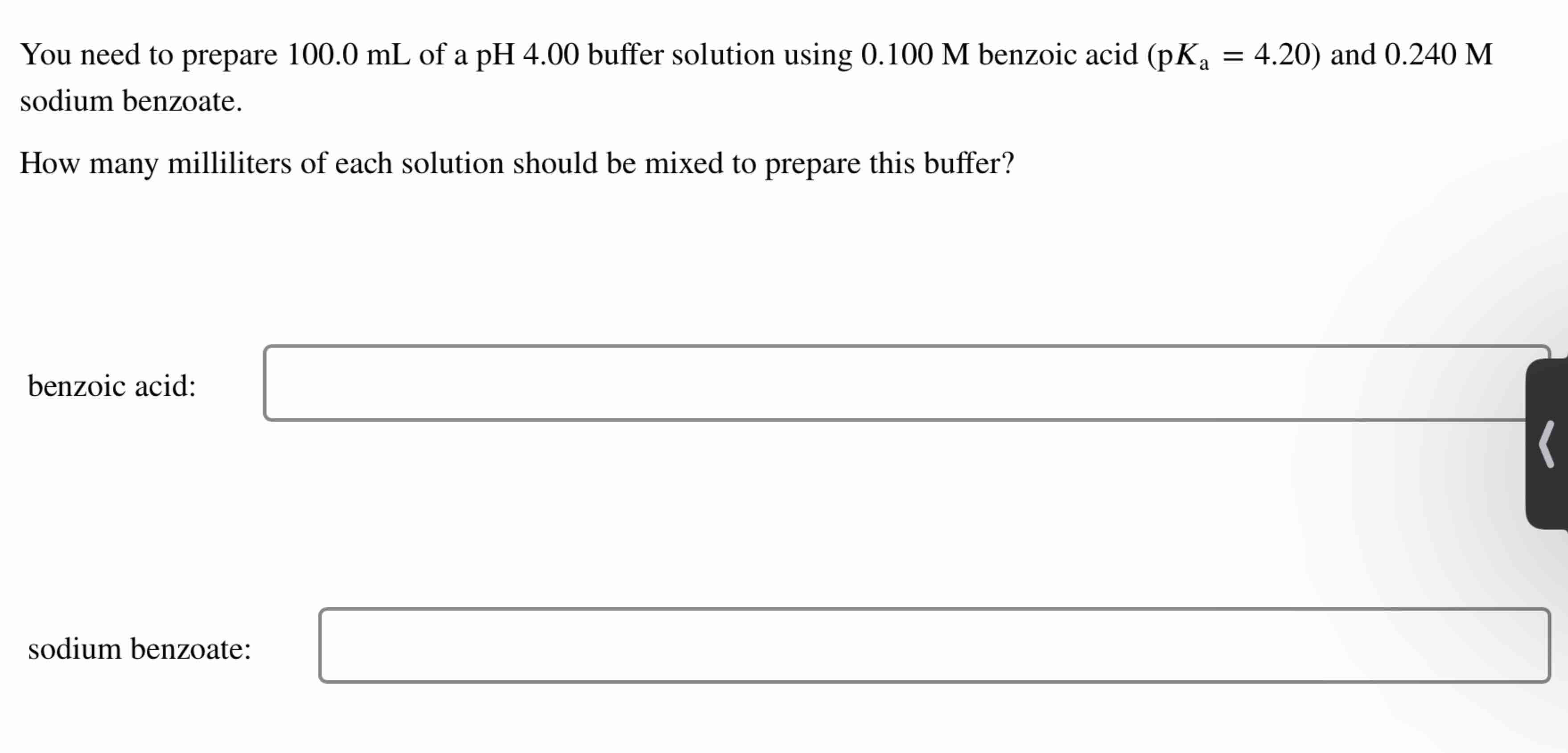 Solved You need to prepare 100.0 ﻿mL of a pH 4.00 ﻿buffer | Chegg.com