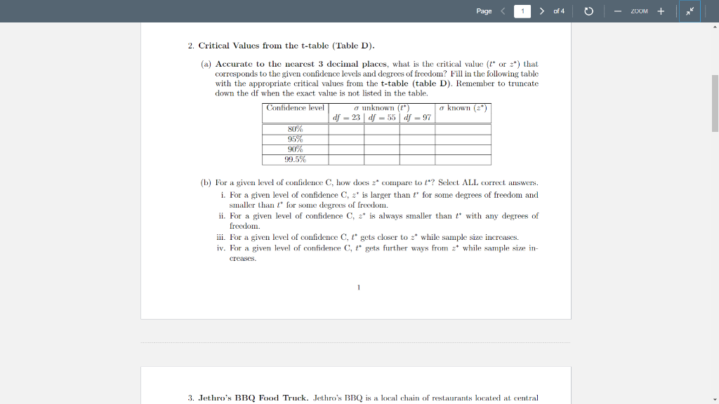 Solved 2 Critical Values From The T Table Table D A