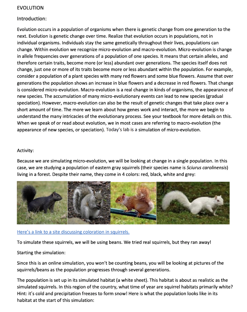 Solved EVOLUTION Introduction: Evolution occurs in a | Chegg.com