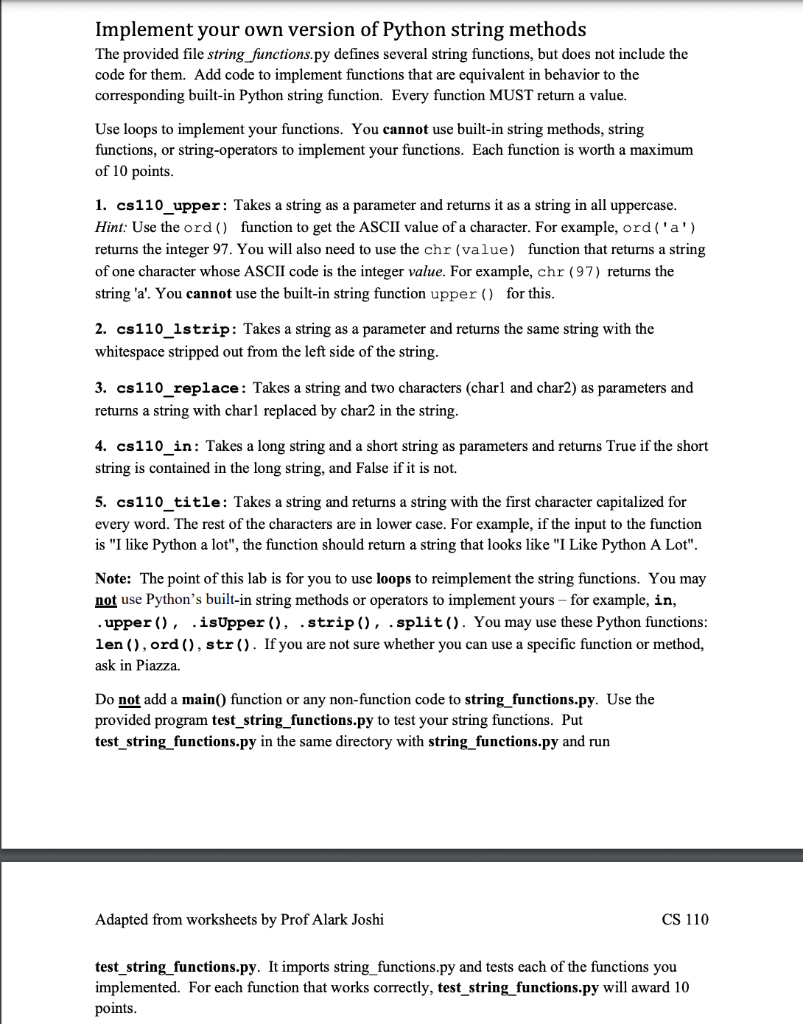 Solved Implement your own version of Python string methods | Chegg.com