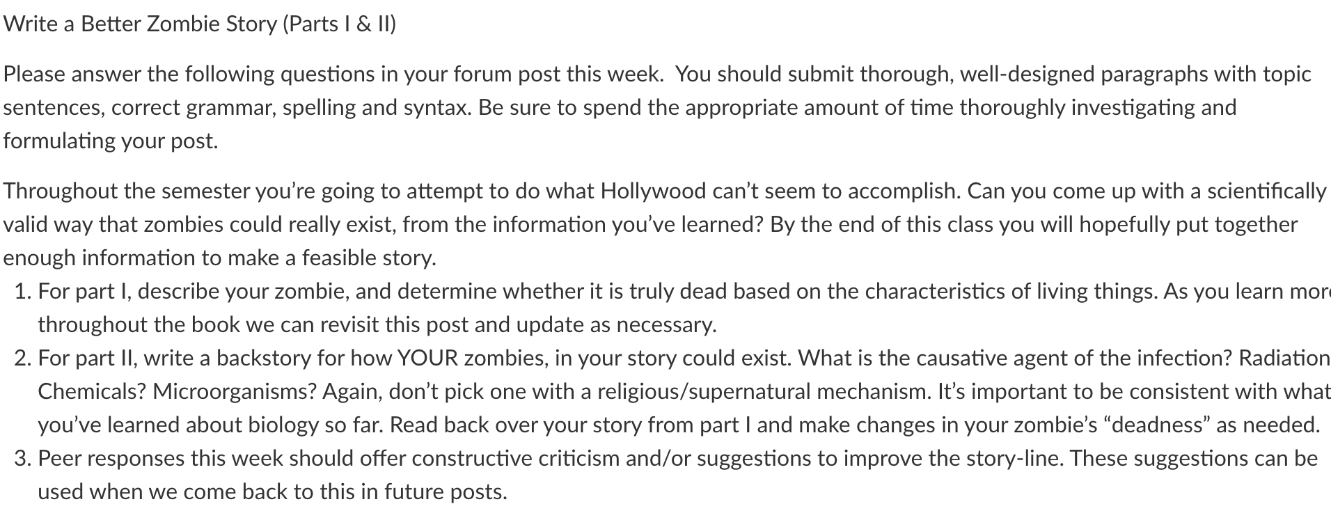 Solved Write a Better Zombie Story (Parts I & II)Please | Chegg.com