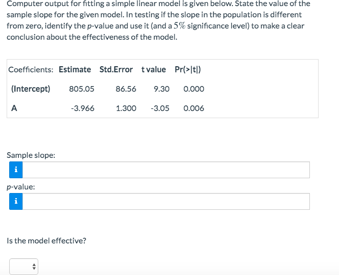 Solved Computer output for fitting a simple linear model is | Chegg.com