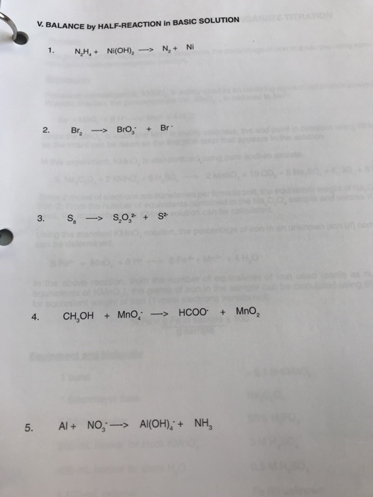 Solved V BALANCE by HALF-REACTION in BASIC SOLUTION NH+ | Chegg.com