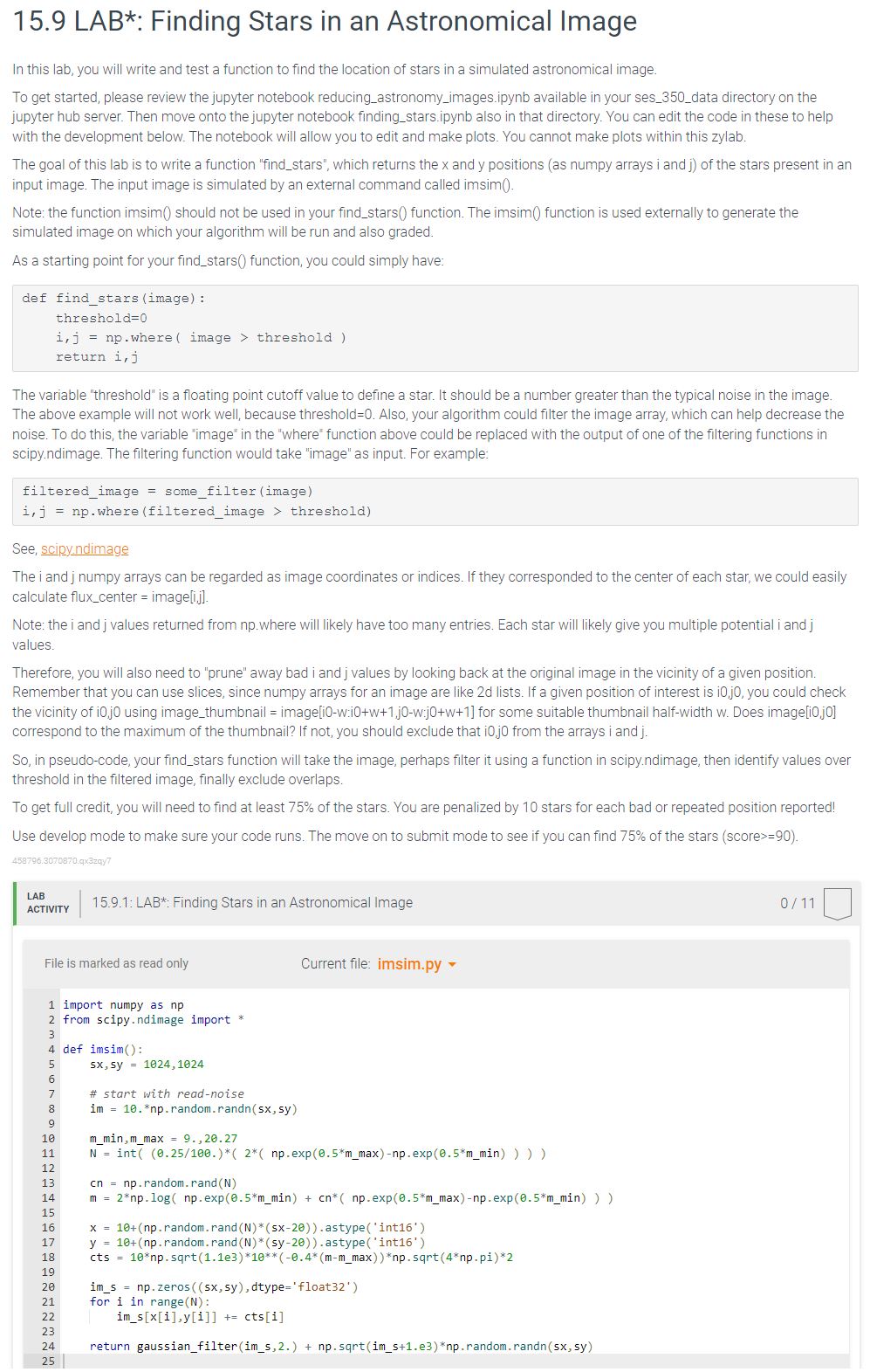 Solved 15.9 LAB*: Finding Stars in an Astronomical Image | Chegg.com