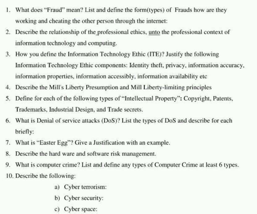 Solved 1. What does "Fraud" mean? List and define the | Chegg.com