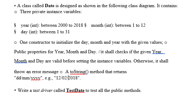 Solved • A class called Date is designed as shown in the | Chegg.com