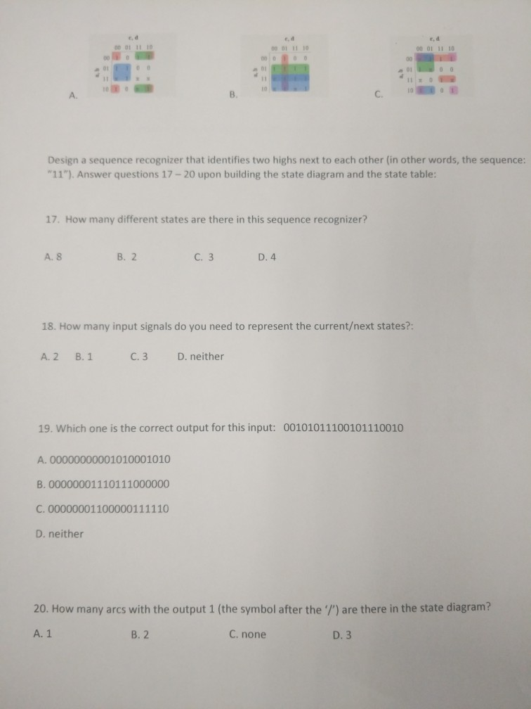 Solved 0001110 00 011110 01 Design a sequence recognizer | Chegg.com