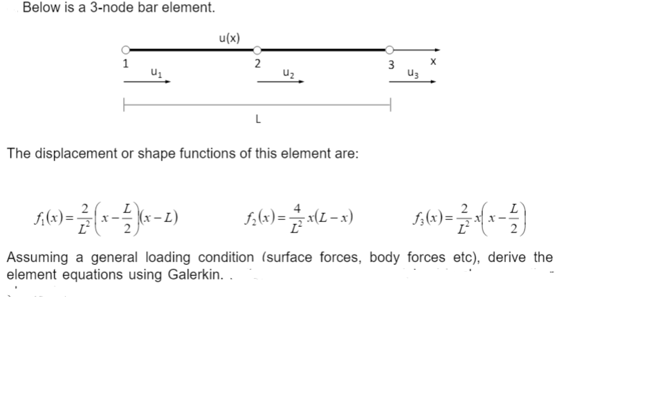Solved Below is a 3-node bar element. u(x) 1 2 3 3 x u1 uz | Chegg.com
