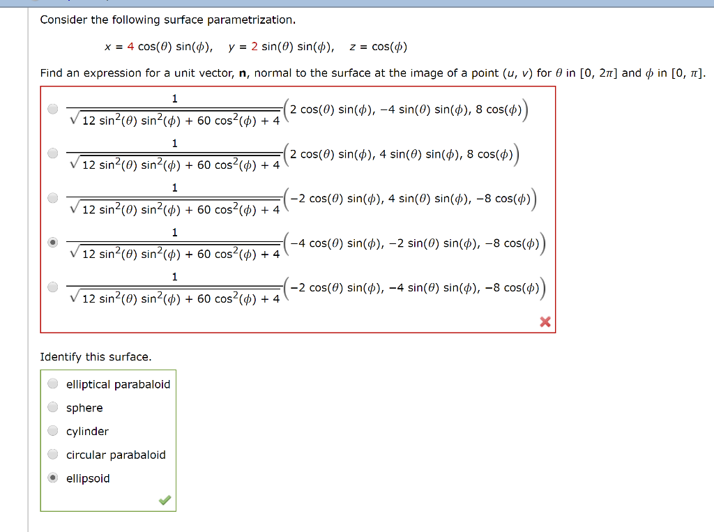 Solved Consider the following surface parametrization. x = 4 | Chegg.com
