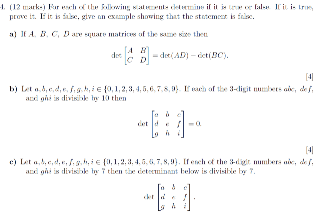 Solved (12 marks) For each of the following statements | Chegg.com