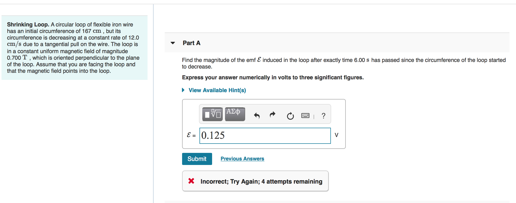 Solved Part A Shrinking Loop. A circular loop of flexible | Chegg.com