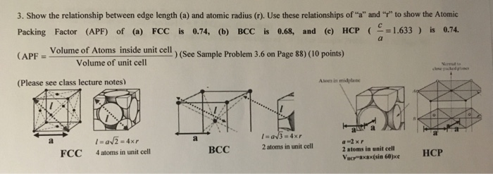 Solved 3. Show the relationship between edge length (a) and | Chegg.com
