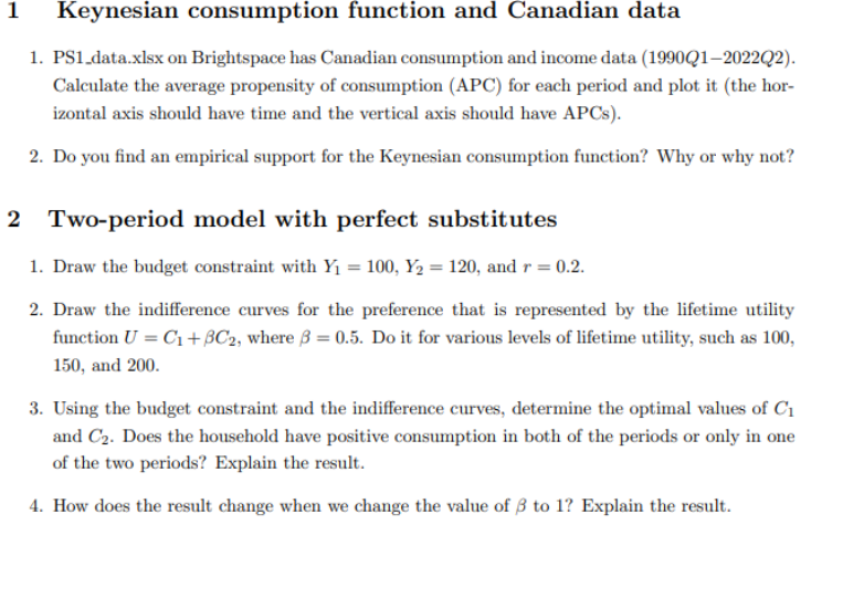Solved 1 ﻿Keynesian consumption function and Canadian | Chegg.com