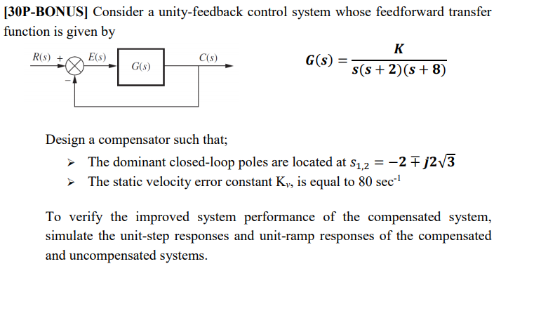 Solved [30P-BONUS] Consider a unity-feedback control system | Chegg.com