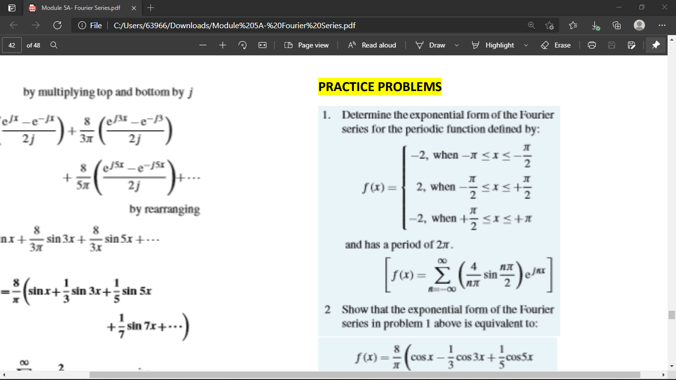 Solved Kindly answer this Fourier Series Problem with | Chegg.com