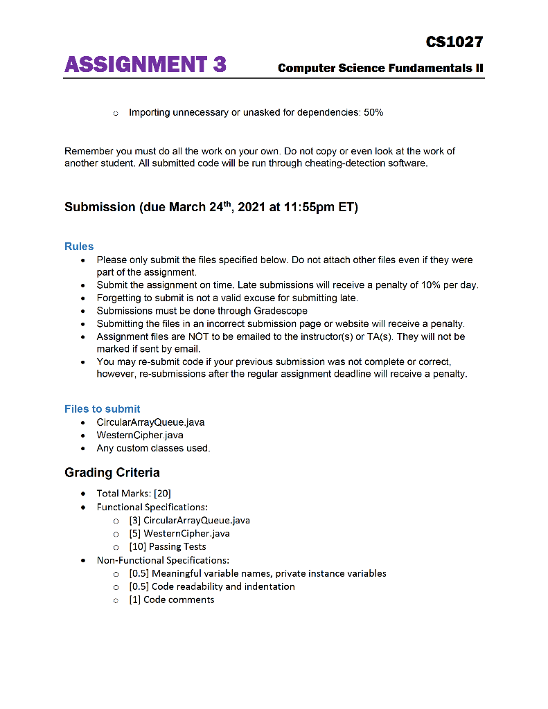 Solved CS1027 ASSIGNMENT 3 Computer Science Fundamentals II | Chegg.com