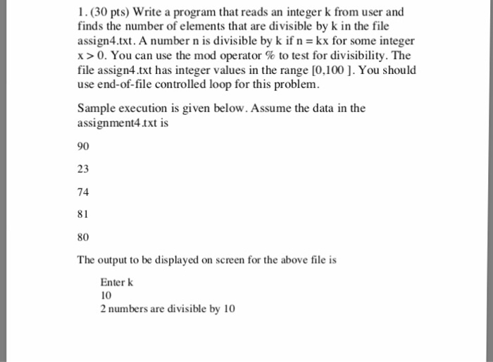 Solved 1 30 Pts Write A Program That Reads An Integer K