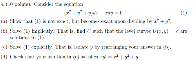 Solved 4 (10 points). Consider the equation \[ | Chegg.com
