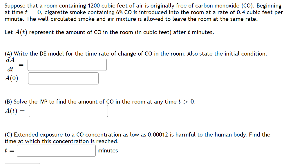 Solved Suppose that a room containing 1200 cubic feet of air | Chegg.com