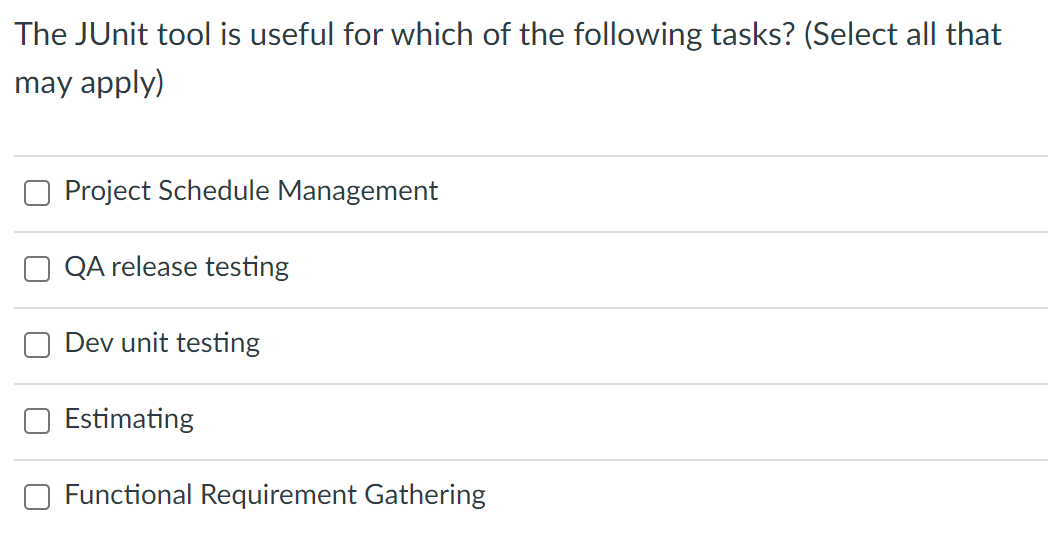 Solved The JUnit tool is useful for which of the following | Chegg.com