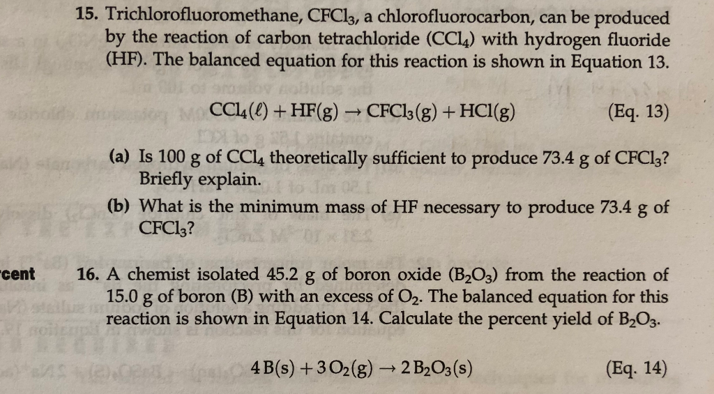 Solved 15. Trichlorofluoromethane, CFCls, a | Chegg.com