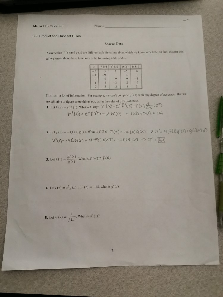 Solved Math& 151- Calculus Names: 3.2: Product and Quotient | Chegg.com