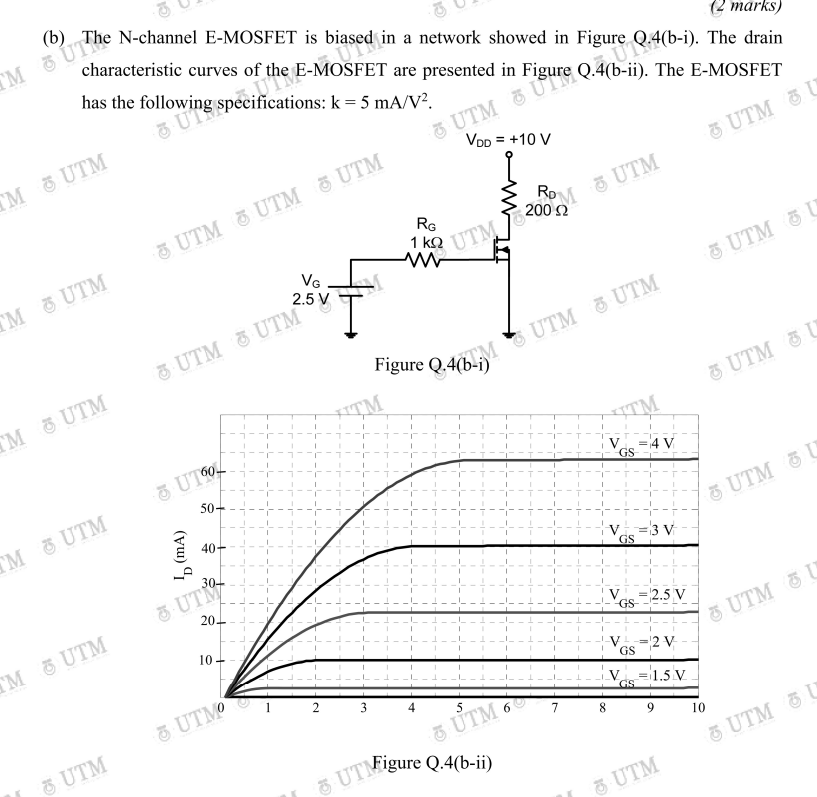 Solved (2 marks) characteristic curves of The E-MOSFET (6) | Chegg.com