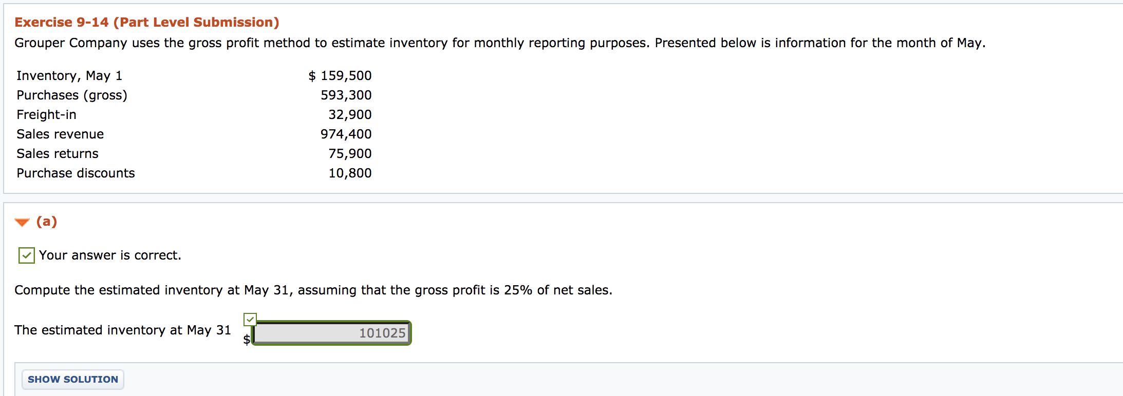 Solved Exercise 9-14 (Part Level Submission) Grouper Company | Chegg.com